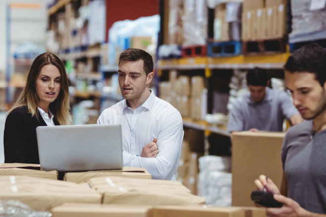 workers collaborating on data